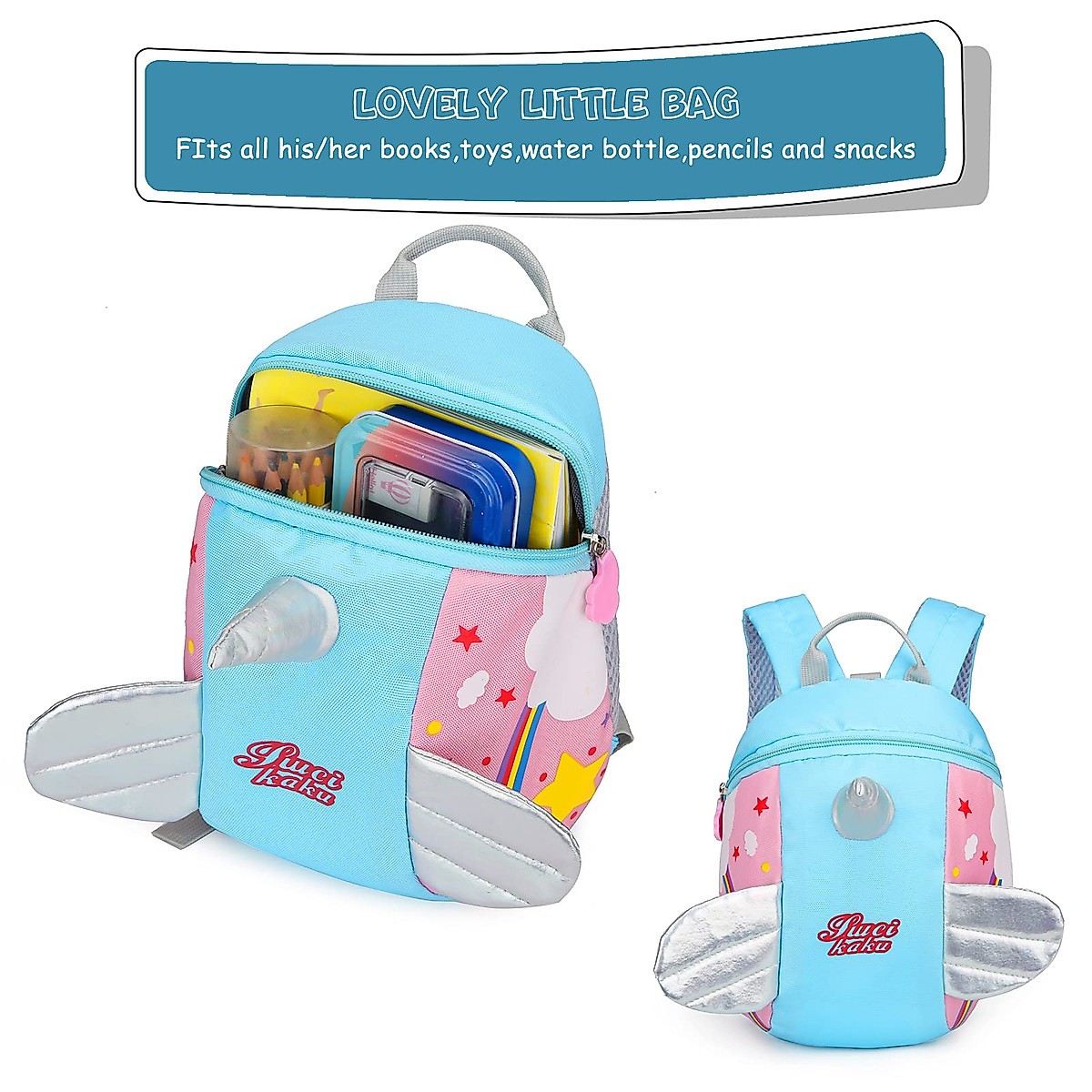 HWJIANFENG Little Kid Toddler Mini Backpack with Leash Harness Lunch Box Cute Angel Unicorn Preschool Daycare Nursery School Bag