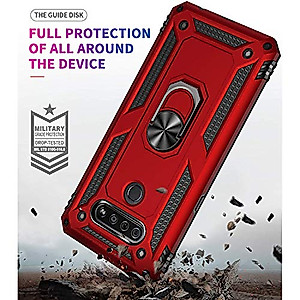 TJS Compatible with LG K51 Case, LG Q51 Case, LG Reflect Case, with [Tempered Glass Screen Protector][Defender][Metal Ring][Magnetic Support] Kickstand Heavy Duty Drop Protector Phone Case (Red)