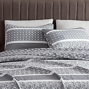 Great Bay Home 3-Piece Reversible Grey Full/Queen Quilt Comforter with 2 Shams | Lightweight, All-Season, Cozy, Modern Bedspreads | Paisley Coverlet Sets | Kadi Collection