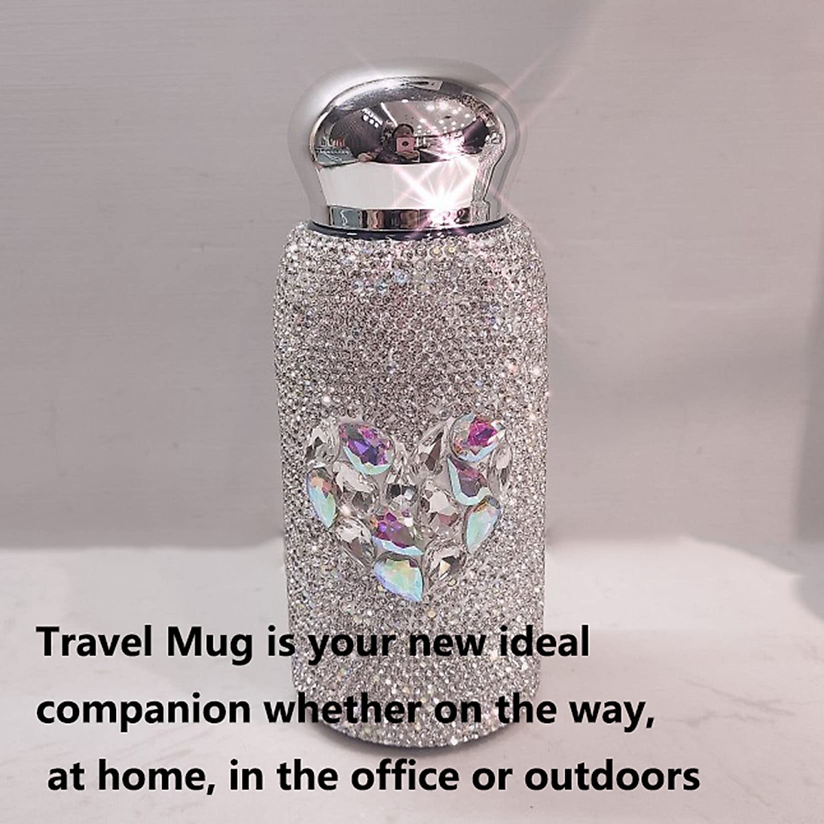 Thermos Cup Travel Mug Bling Rhinestone Shinning Water Bottle Stainless Steel Diamond Flask Vacuum Bottle for Christmas Birthday Valentine's Day Birthday Gift,Purple