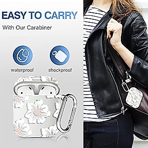 Maxjoy for Airpod Case Flower with Keychain Clear Floral Airpod Pro Case Cover for Girls Hard PC Skin Shockproof Cute Case for Apple Airpods 2&1Charging Case [Front LED Visible]