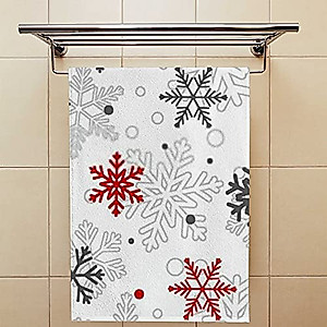Vantaso Bath Hand Towels Set of 2 Christmas Gray Red Snowflakes Soft and Absorbent Washcloths Kitchen Hand Towel for Bathroom Hotel Gym Spa