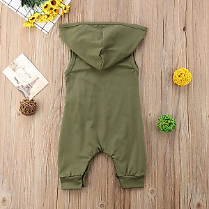 Sleeveless Newborn Baby Boys Girls Hooded Romper Green Jumpsuit Outfit Summer Zipper Casual Clothes (0-6 Months, Green)