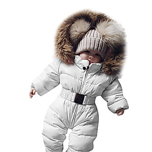 Boy Baby Coat Jumpsuit Warm Girl Winter Infant Jacket Outerwear Hooded Romper Boys Snow Suits (Q-White, 3 Months)