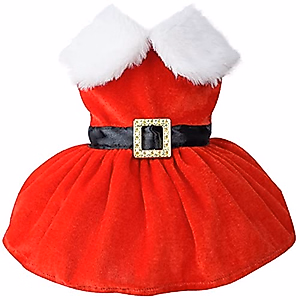 Dog Christmas Costume Puppy Dress, Santa Claus Pet Clothes Velvet Skirt Thermal Shirt Winter Coat Xmas Holiday Apparel Cute Girl Clothing Red Dresses, Dog Outfit for Small Medium Dogs Cats (M, Red)