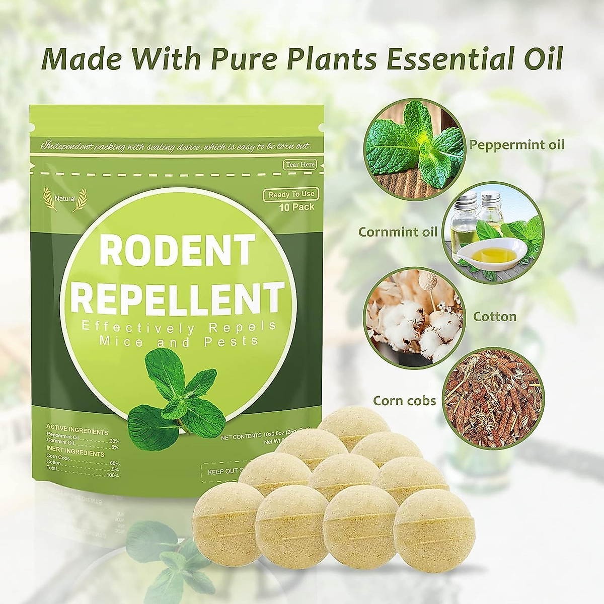 Cadorabo Mouse Repellent, Rodent Repellent Peppermint Oil to Repel Mice and Rats, Mice Repellent for House Squirrel Repellent for Attic Garage RV, Effective and Long Lasting 10 Pack Indoor&Outdoor Use