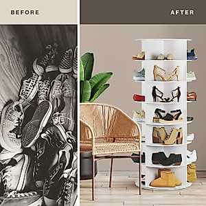LOFT + IVY Rotating Shoe Rack tower Updated Version -360 Spinning Shoe Rack organizer-Lazy Susan for shoes - Fits 28 pairs of shoes - Spinning and Revolving Round Shoe Rack Carousel - 7 tier shoe rack