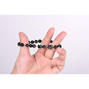 Karseer Black Panther Bracelet, Matte Onyx Natural Crystal and Magnetic Hematite Stone Beaded Elastic Bracelet, Handmade Semi-Precious Stone Jewelry Gift for Men and Women