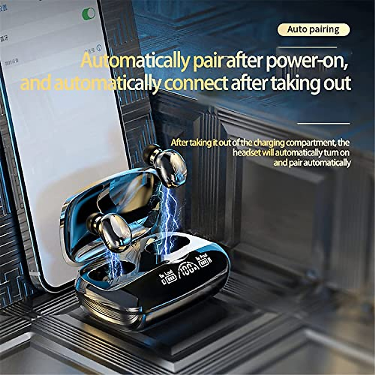 Wireless Earbuds,Bluetooth 5.2 Powerful Bass True Wireless Earphones,IPX6 Waterproof Touch Control HiFi Stereo Sound In Ear CVC8.0 Tech Noise Reduction Headphones with Mic,One-Step Pairing,LED Display