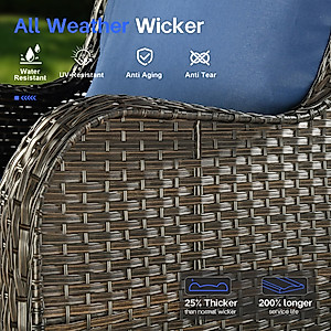 XIZZI Patio Furniture Sets with High Back Sofa,5 Pieces Outdoor Furniture Conversation Set,All Weather Wicker Outside Couch with Chairs and Ottomans,Brown Wicker Navy Blue