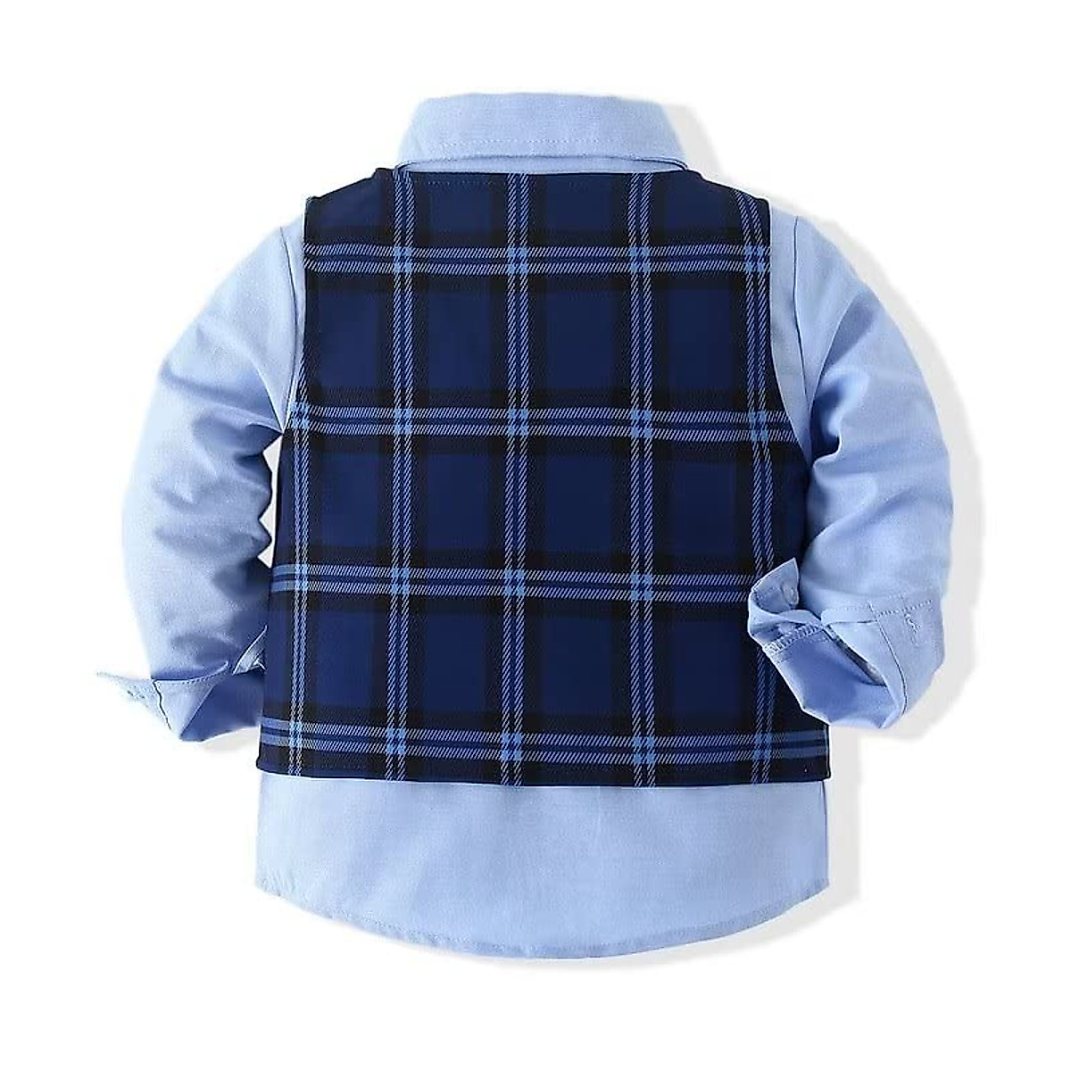 PureMilk Infant Tuxedo Long Sleeve Dress Suit Shirt + Blue Plaid Vest + Plaid Pants 3PCS Clothes Sets for Baby Boy Blue 12-18M