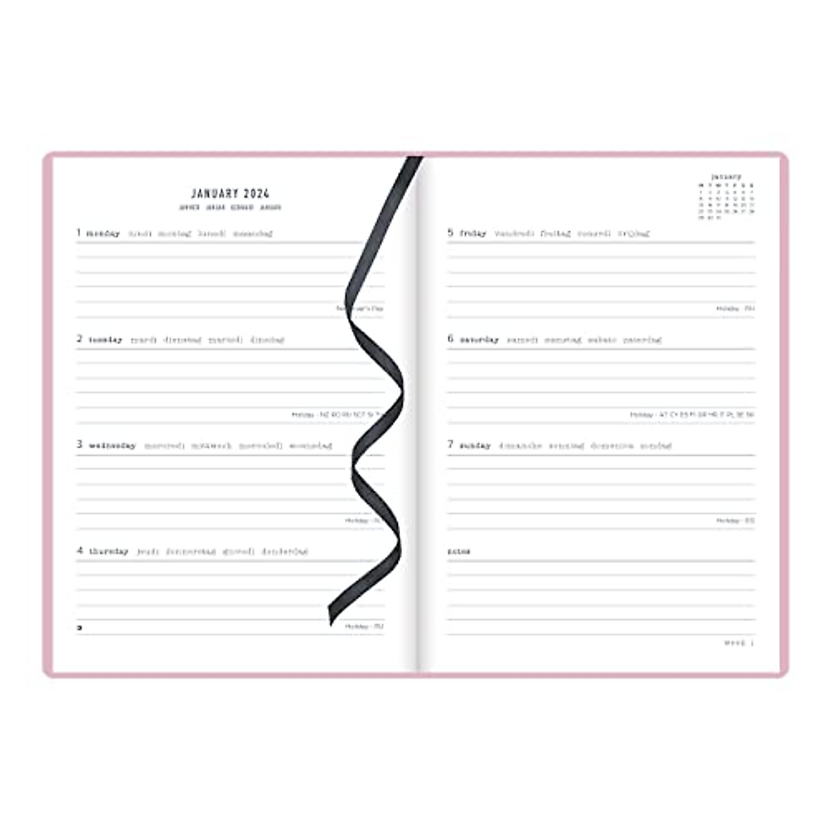 Letts of London Inspire Weekly/Monthly Planner, 12 Months, January to December, 2024, A5 Size, 8.25" x 5.875", Multilingual, Pink (C082021-24)