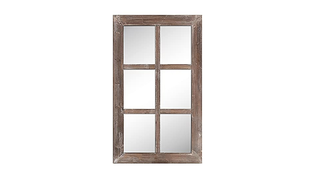 24x40 Farmhouse Windowpane Wood Wall Mirror | Rustic Decor