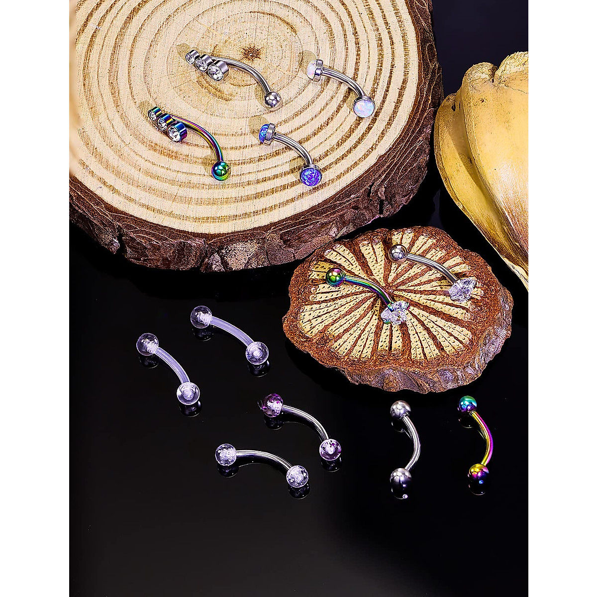 Jenxnjsjo Eyebrow Rook 16g Piercing Jewelry Rings for Women Vertical Labret Lip Hood 16 Gauge Curved Barbell Snug Earrings Belly Button Snake Frog Eyes Vch Bridge Cartilage Daith Surface Anti Tragus