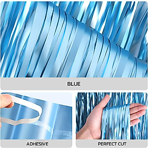 3 Pack Foil Curtains Metallic Foil Fringe Curtain-JVIGUE，Birthday Party Photo Backdrop Wedding Event Decor (Pale Blue Decorative Streamers)