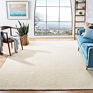 SAFAVIEH Palm Beach Collection Area Rug - 9' x 12', Ivory, Hand-Knotted Sisal & Wool, Ideal for High Traffic Areas in Living Room, Bedroom (PAB617A)