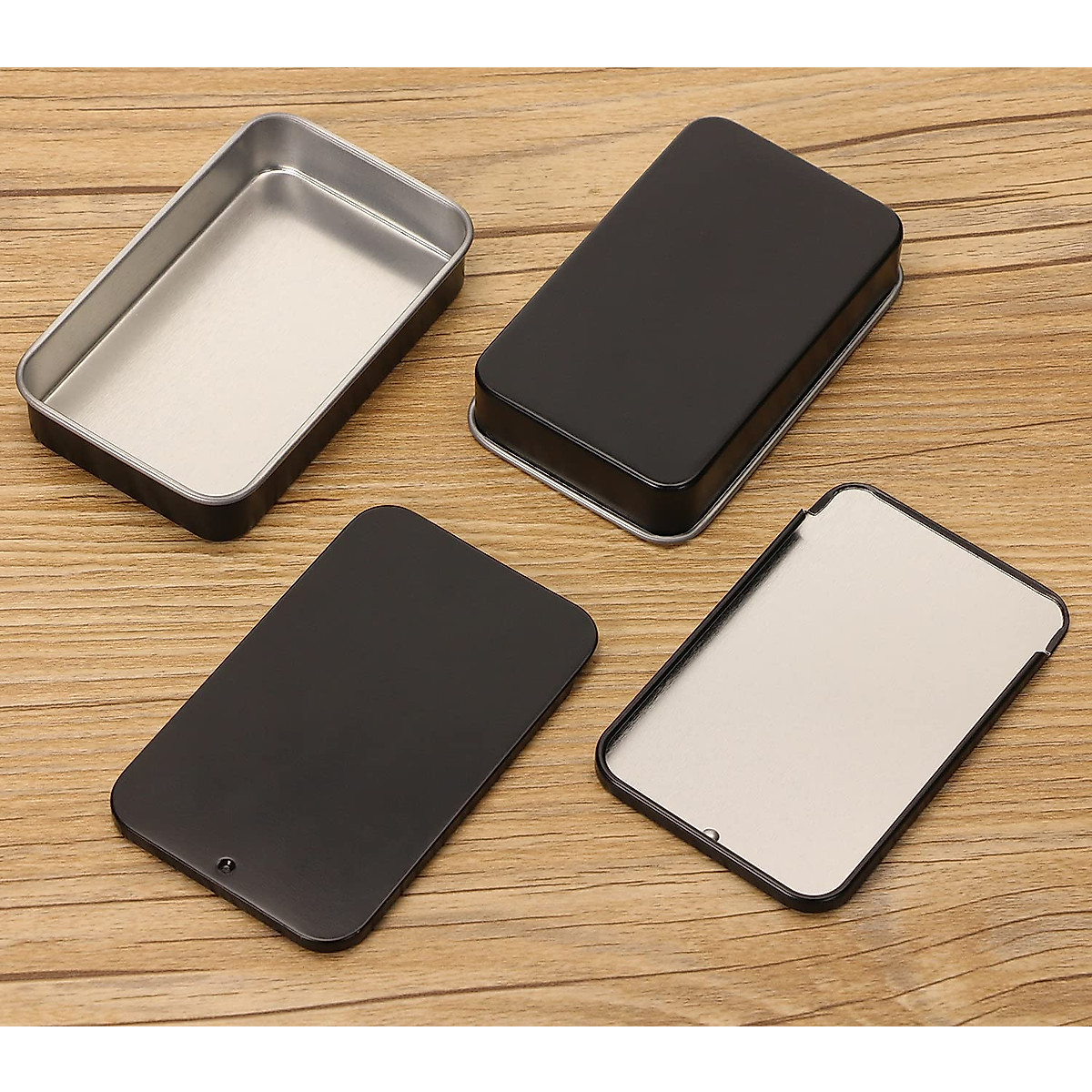 Mini Skater 8Pcs 3.15"x1.97"x0.59"Mini Slide Top Tin Box Containers Portable Box Small Storage Kit for Wedding Jewelry Lip Balm Container Cosmetic Organizer (Black)