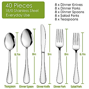 HaWare 40-Piece Silverware Set Service for 8, Stainless Steel Flatware Cutlery Set, Food-Grade Tableware Eating Utensil Set for Home Kitchen, Include Fork Knife Spoon, Mirror Polished, Dishwasher Safe