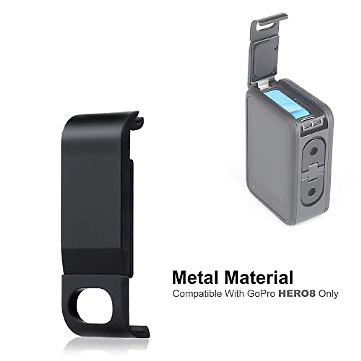 YALLSAME Easy Charging Alloy Metal Replacement Side Door/Battery Cover Accessories for GoPro Hero 8 Black, Suitable for Vlog/Interviews/Continuous Recording, Repairing Camera is Also Fine