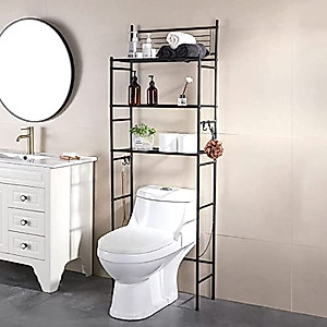 L&H UNICO 3-Shelf Wire Freestanding Shelving Unit Over The Toilet Storage Organizer Rack Bathroom Space Saver, Includes 4-Hooks, Black