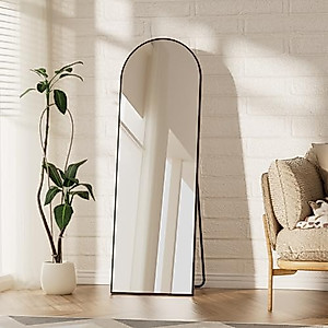 RICHTOP Arched Full Length Floor Mirror 3 Installation-Standing Leaning Hanging, 64x21 Black Big Full Body Mirror for Bedroom Livingroom Dorm, Anti-slip Shatterproof HD