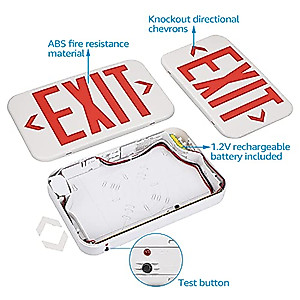 TORCHSTAR LED Exit Sign, Emergency Exit Light with Battery Backup, Double Face, UL 924, AC 120/277V, Damp Location, Hardwired Red Letter Exit Lights for Business, Pack of 2