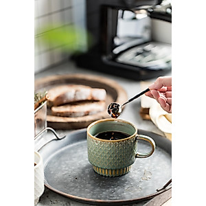 LYEOBOH Coffee Mug, Coffee Mugs Set of 4, Stackable Coffee Mugs with Rack and Spoons - 13 Oz Coffee Cup Set with Stand, Ceramic Coffee Mugs for Home & Kitchen, Blue and Green