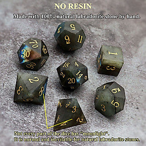 Haxtec Gemstone Dice Opal DND Dice Set with Dice Case Opalite D&D Dungeons and Dragons Dice TTRPG DND Master Gift