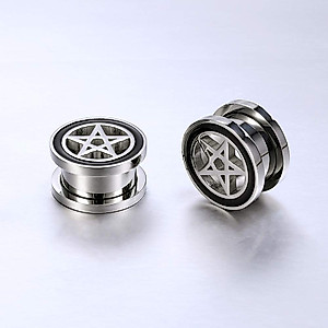 ZS Pentgram Star Ear Plug Tunnels Piercing 316L Stainless Steel Expander for Ear Body Piercing (Gauge=11/16"(18mm))
