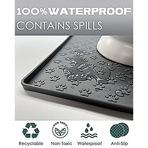 AVYDIIF Silicone Dog Cat Food Mat, Waterproof Slip Resistant Raised Edge Pet Feeding Mats, Pet Bowl Mat Anti-Messy and Prevent Spill on Floor, Dishwasher Safe(L: 24" X 16", Grey)