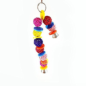 SONGBIRDTH Parrot Chew Toys - Multicolor Rattan Balls Bell Parrot Bite Play Toy Pet Bird Cage Hanging Decor for Medium and Small Parrot Random Color