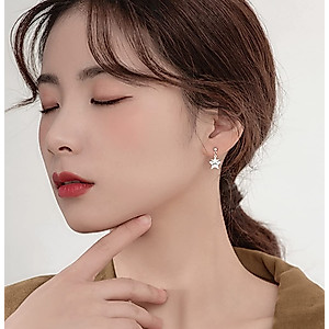 Reffeer Solid 925 Sterling Silver Double Star Stud Earrings for Women Small Star Stud Earrings Drops (A-Silver)