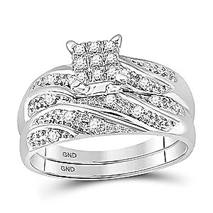 Jewels By Lux 10k White Gold Diamond Cluster Womens Mens Matching Trio Wedding Engagement Bridal Ring Set 1/4 Cttw Ring Size 11