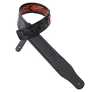 Walker And Williams GB-22 Bourbon Brown Padded Guitar Strap with Fleur De Lis & French Chain Design For Acoustic, Electric, And Bass Guitars