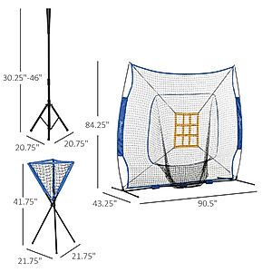 Soozier Baseball Practice Net Set with 7.5x7ft Catcher Net, Ball Caddy and Batting Tee, Portable Baseball Practice Equipment with Carry Bag for Hitting, Pitching, Batting, Catching, Blue