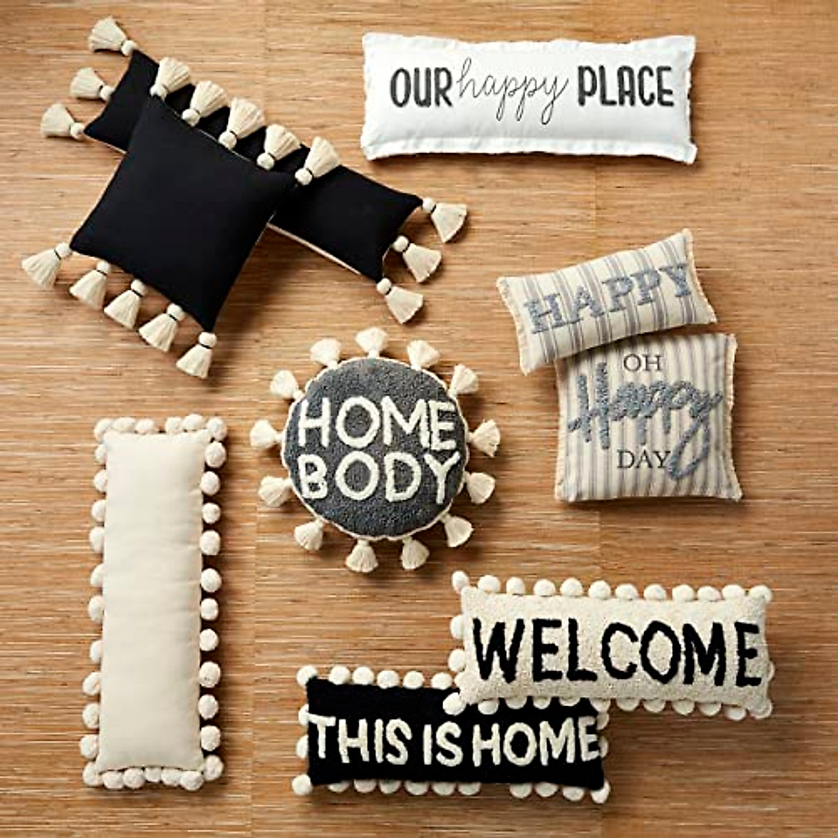 Mud Pie Tufted Long Pillow, White