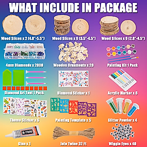 FTBox Wooden Crafts Gift for Kids, Wood Slices Arts & Crafts Christmas Gifts for Boys and Girls Ages 4-12, Craft Activities Diamond Crafts Art Toys for 6 7 8 9 10 11 12 Year Old