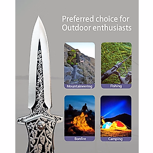 SELUCREH Folding Knife Stainless Steel Blade with 3D Retro Embossed Pattern, Pocket Clip for Men,Sharp Camping Survival Hiking Knives (Sword Type)