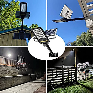 Engrepo Solar Street Lights Outdoor 84 LEDs Security Solar Flood Light 6000K Bright White Floodlights Auto On/Off Dusk to Dawn with Remote Control for Yard, Garden, Street, Basketball Court