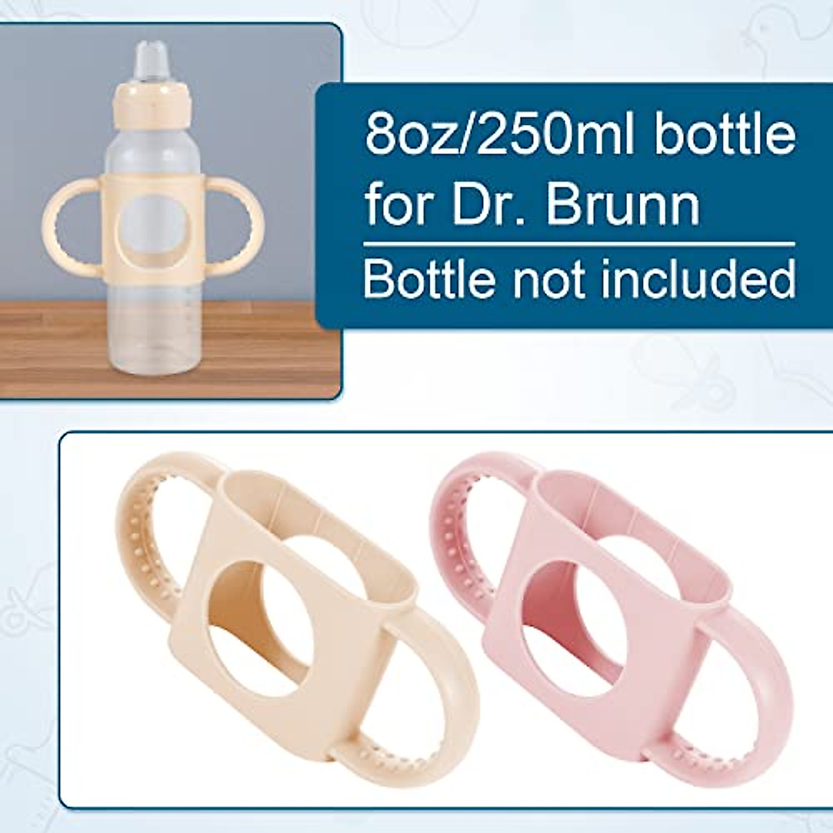 2pcs Baby Bottle Handles for Dr Brown Narrow Baby Bottle, Soft Comfortable Material Silicone BPA Free for Dr Brown Bottle with Easy Grip Handle Over Six Months Baby (Light Pink, Creamy White)