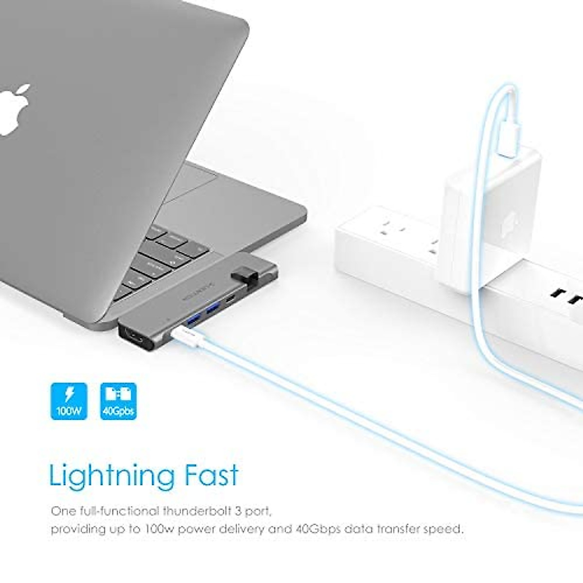 LENTION USB C Hub with Thunderbolt3(PD+Data Transfer+Video Output), 4K HDMI, USB 3.0, Gigabit Ethernet Mac Adapter Compatible 2016-2023 MacBook Pro, Mac Air(CS65, Light Gray)