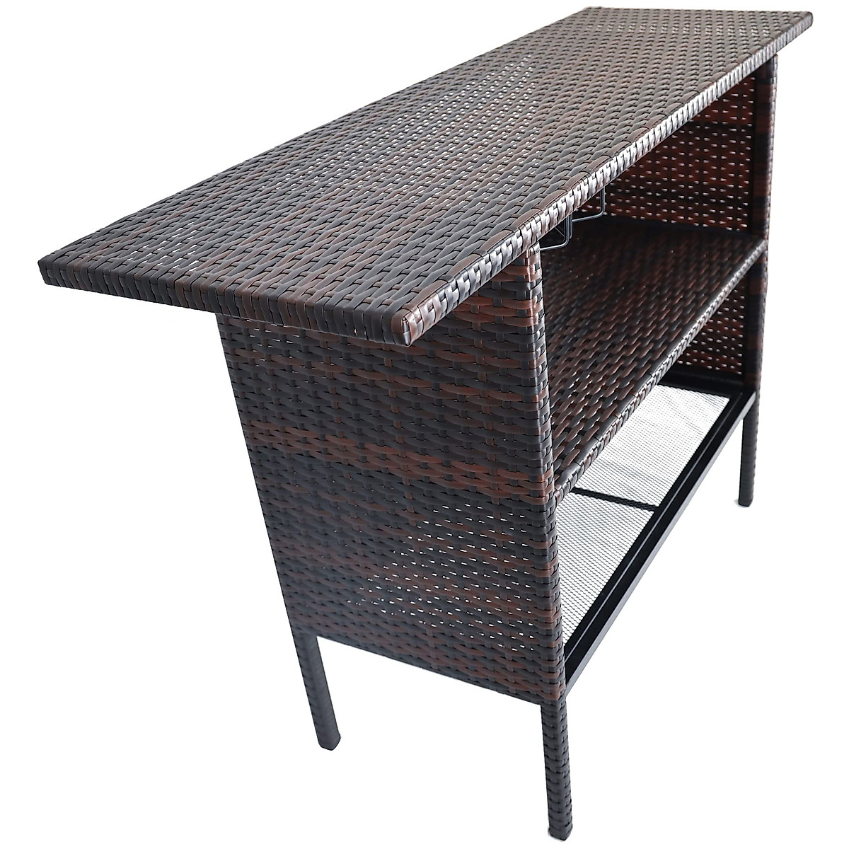 BalanceFrom Outdoor Patio Wicker Bar Counter Table Backyard Furniture with Shelves and Rails