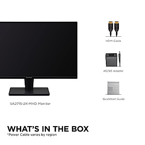 ViewSonic VA2715-2K-MHD 27 Inch 1440p LED Monitor with Adaptive Sync, Ultra-Thin Bezels, HDMI and DisplayPort Inputs for Home and Office, Black