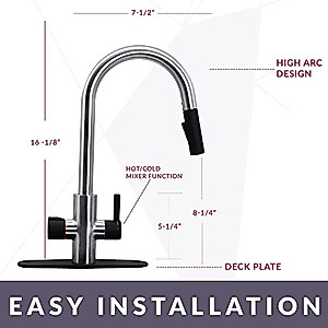 Westbrass KH41A-26 HotMaster 4 in 1 Single Handle Kitchen Faucet Only with Push Button Dual Spray Mode Pull Down Nozzle Head, Polished Chrome
