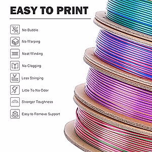 ERYONE Silk Dual Color Filament PLA 3D Printer 1.75mm +/-0.03 mm, Silk Coextrusion PLA Shiny Filament 0.25kg/Spools,4Pack(2.2lbs), Blue&Green, Red&Green, Red&Blue, Gold&Purple