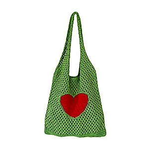 Oweisong Aesthetic Tote Bag for Women Hobo Crocheted Handbag Hand Woven Knitted Shoulder Bag Y2K Purse Woven Beach Totes