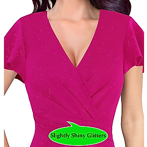 VFSHOW Womens Ruched Wrap V Neck Ruffle Formal Peplum High Slit Maxi Long Dress 2023 Wedding Guest Cocktail Prom Glitter Evening Gown (Hot Pink, Medium) 3121 HPIK M