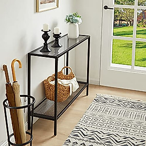 SAYGOER Glass Console Table Black Entryway Table Narrow Sofa Table with Storage 2 Tier Accent Couch Table Hallway Table for Entry Way Living Bed Room Home Office Small Space, Gray Black