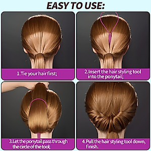 Teenitor 4pcs Pony Hair Tail Accessories, 2 Pairs French Braiding Tool, Turvy Styling Tool for Women Girls, Ponytail Pull Through Tool Purple/Blue