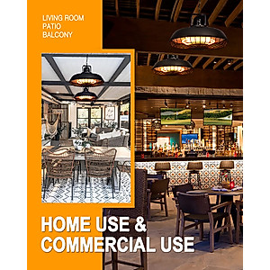 Star Patio Electric Patio Heater, Outdoor Ceiling Heater With Remote Control & Touch Switch, 700/800/1500W Hanging Patio Heater With UFO Shape Sandy Black, Infrared Heater, IP44 Waterproof, STP2036-B